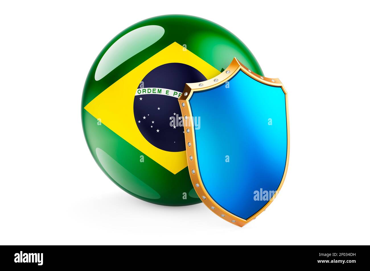 Brazilian flag with shield. Protect of Brazil concept, 3D rendering ...