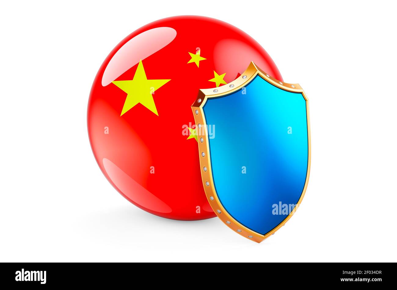 Chinese flag with shield. Protect of China concept, 3D rendering ...