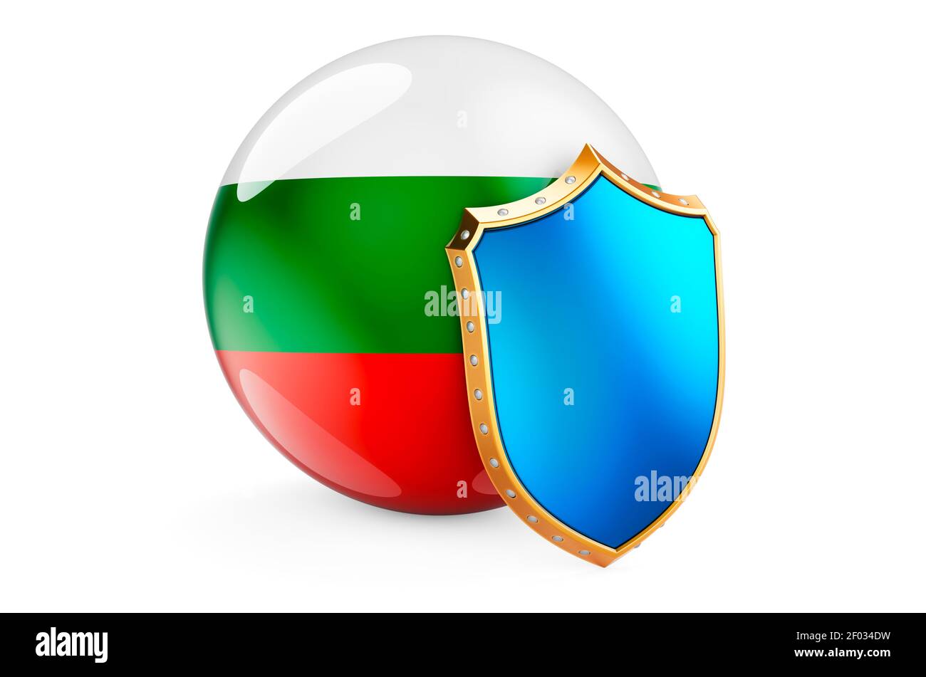Bulgarian flag with shield. Protect of Bulgaria concept, 3D rendering ...