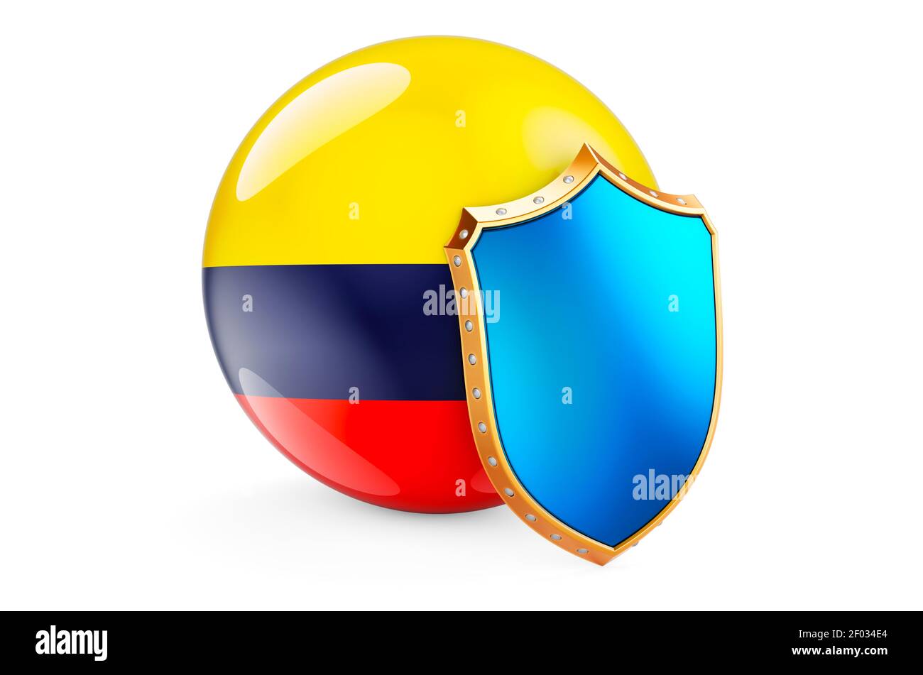Colombian flag with shield. Protect of Colombia concept, 3D rendering ...