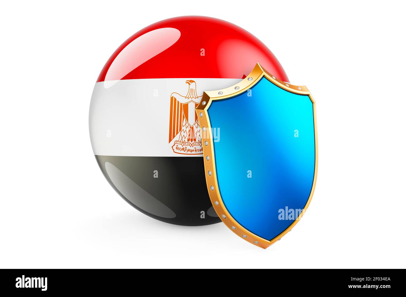 Egyptian flag with shield. Protect of Egypt concept, 3D rendering ...