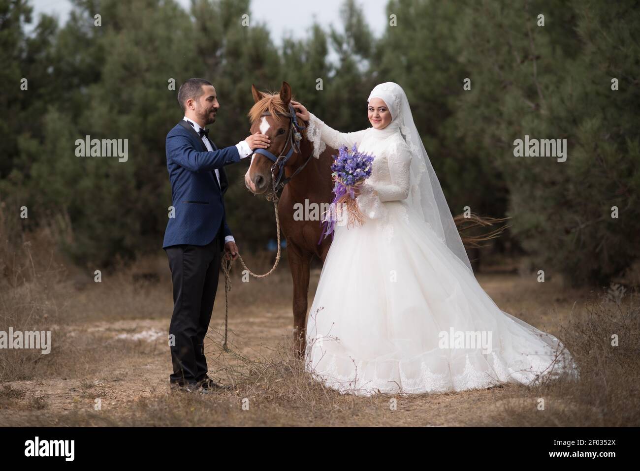 IZMIR, TURKEY - Sep 08, 2017: Young muslim bride and groom wedding ...