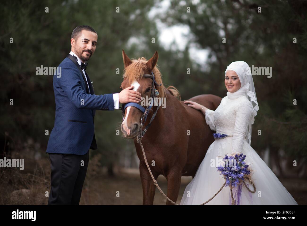 IZMIR, TURKEY - Sep 08, 2017: Young muslim bride and groom wedding ...