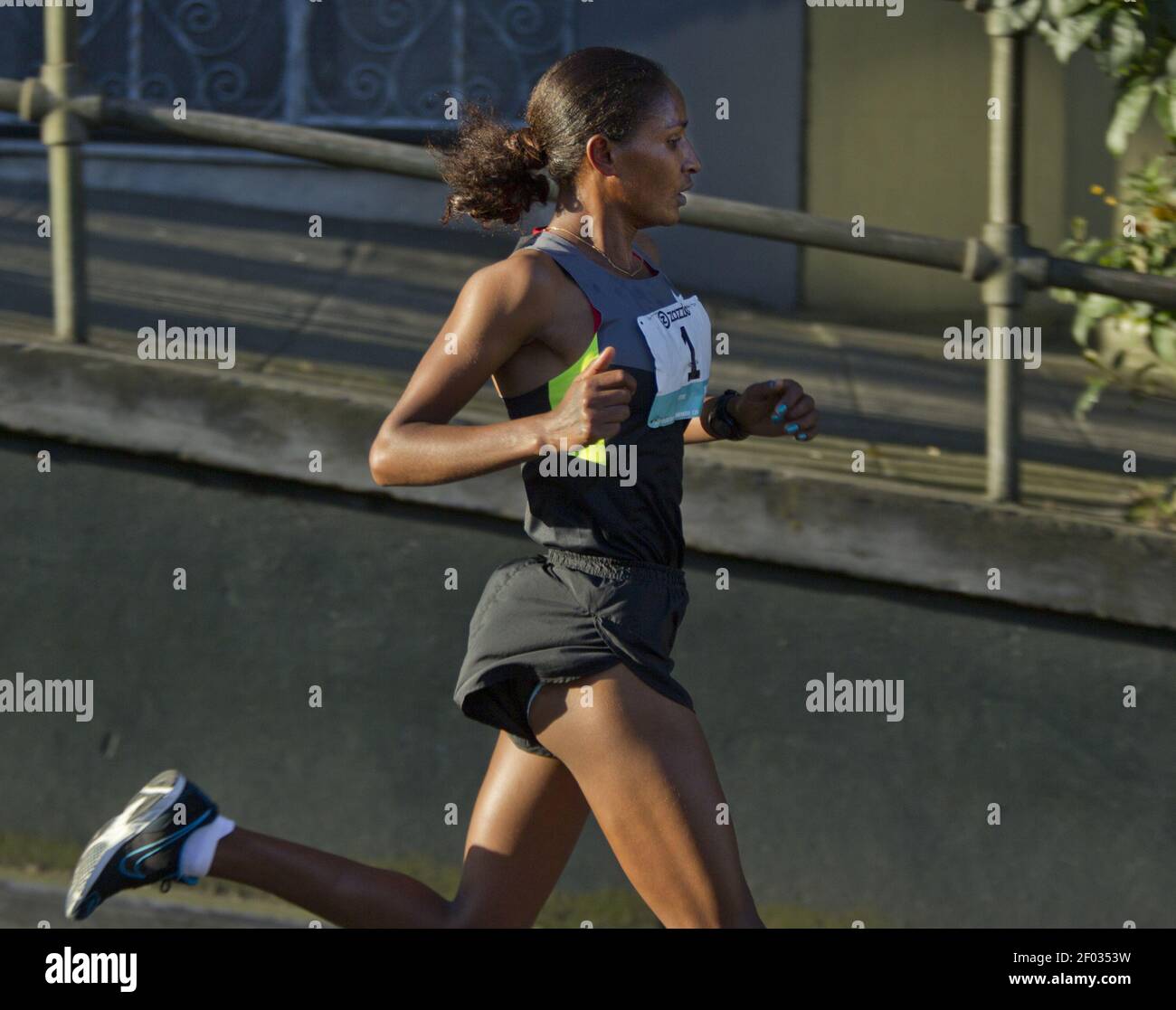 Mamitu Daska, of Ethiopia, leads the way on her way to winning the ...