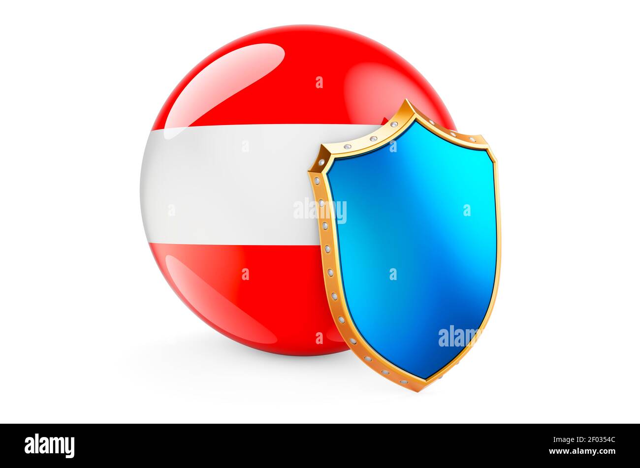 Austrian flag with shield. Protect of Austria concept, 3D rendering ...