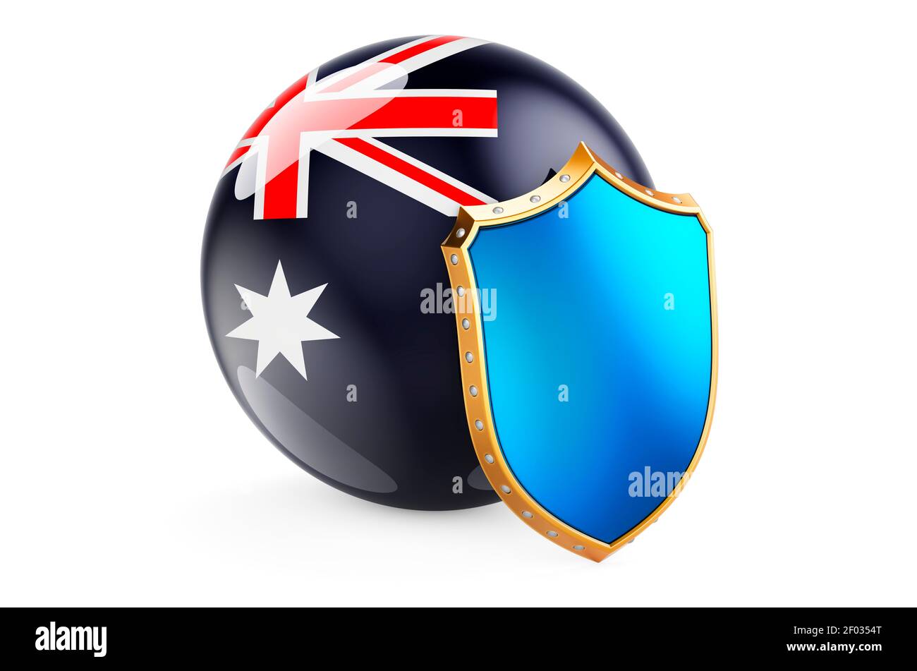 Australian flag with shield. Protect of Australia concept, 3D rendering ...