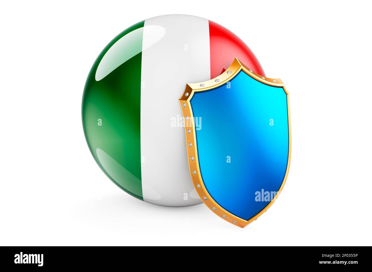 Italian flag with shield. Protect of Italy concept, 3D rendering ...