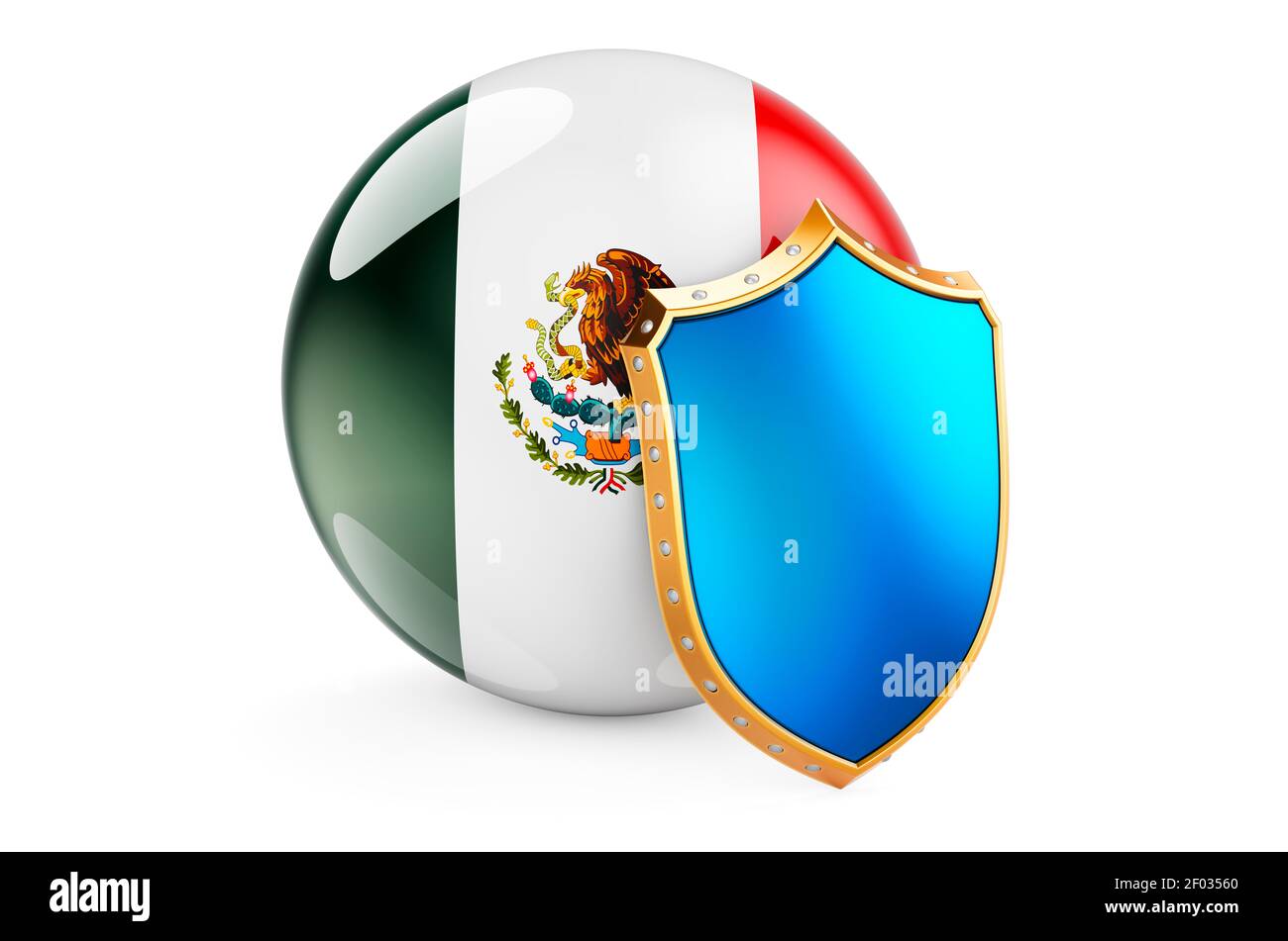 Mexican flag with shield. Protect of Mexico concept, 3D rendering ...