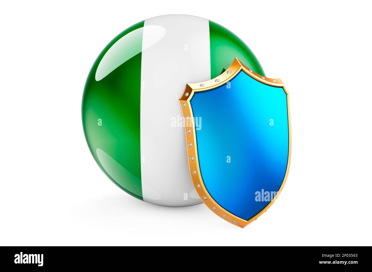 Nigerian flag with shield. Protect of Nigeria concept, 3D rendering ...