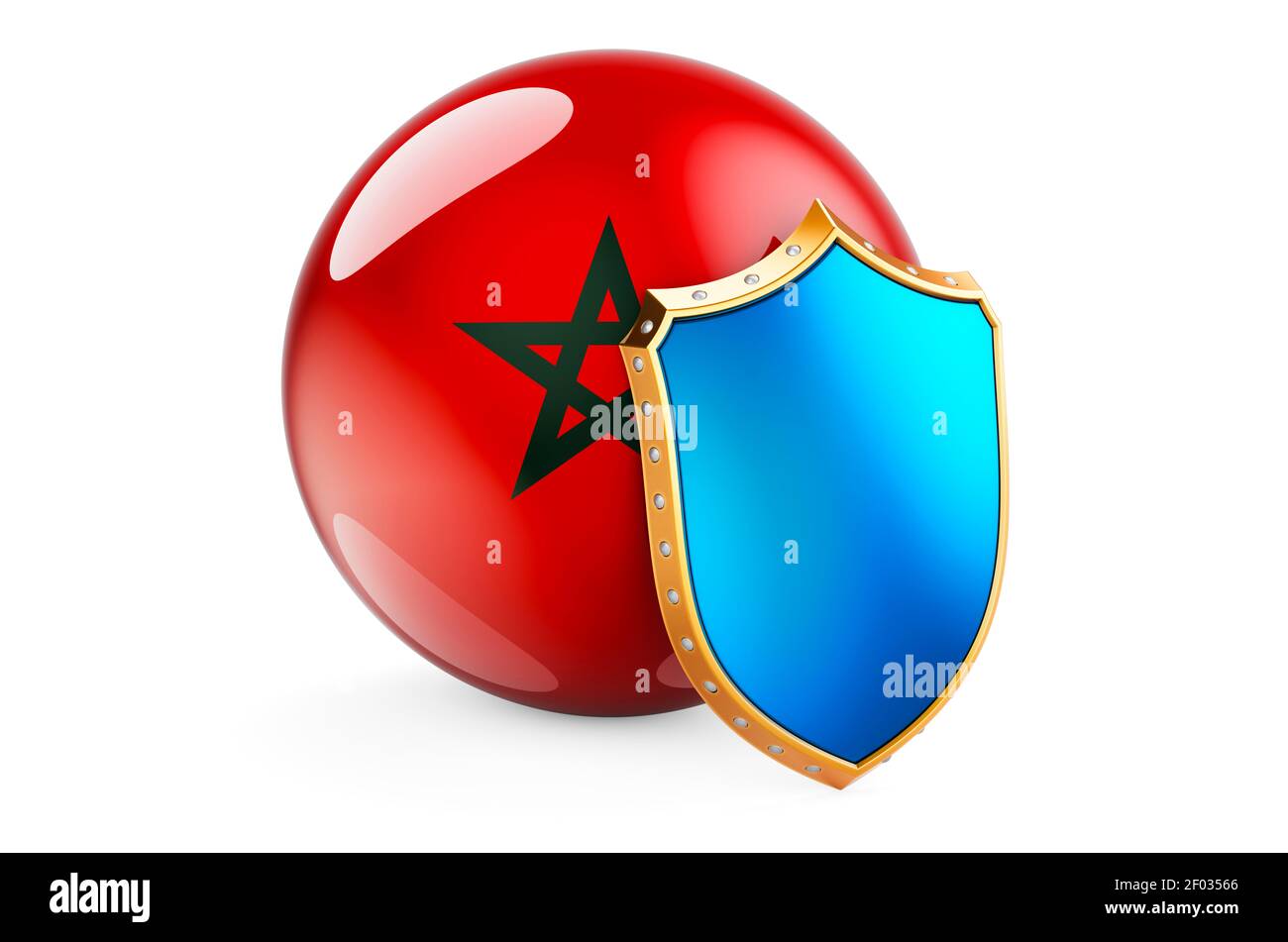 Moroccan flag with shield. Protect of Morocco concept, 3D rendering ...