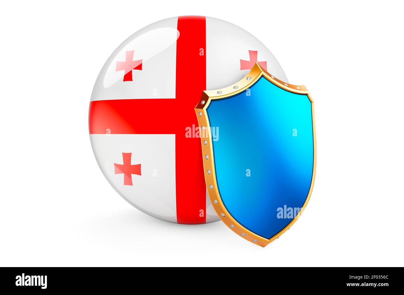 Georgian flag with shield. Protect of Georgia concept, 3D rendering ...