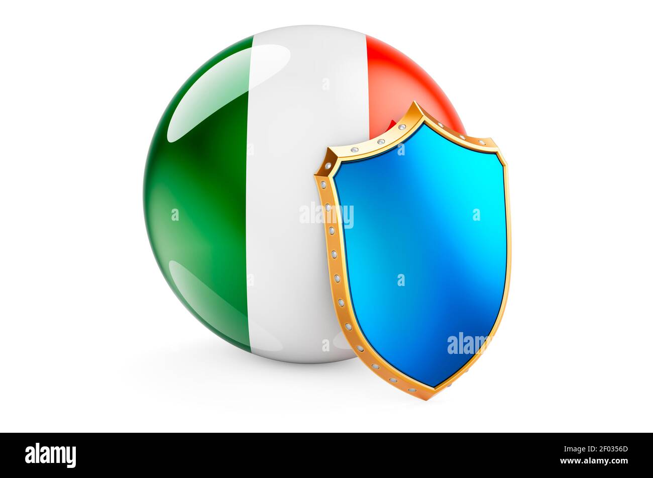 Irish flag with shield. Protect of Ireland concept, 3D rendering ...