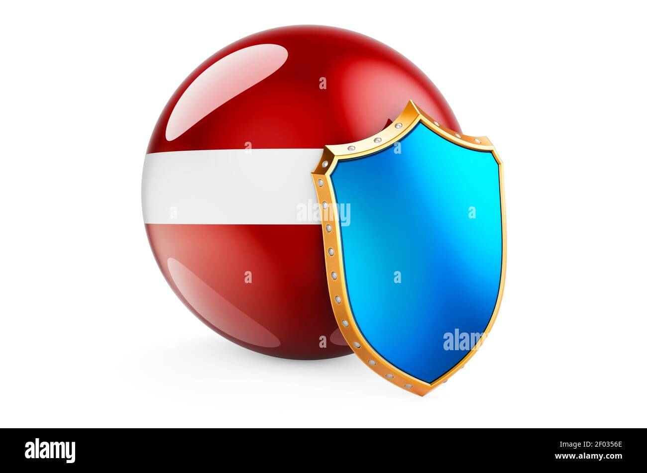 Latvian flag with shield. Protect of Latvia concept, 3D rendering ...