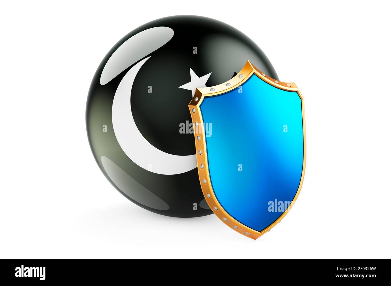 Pakistani flag with shield. Protect of Pakistan concept, 3D rendering ...