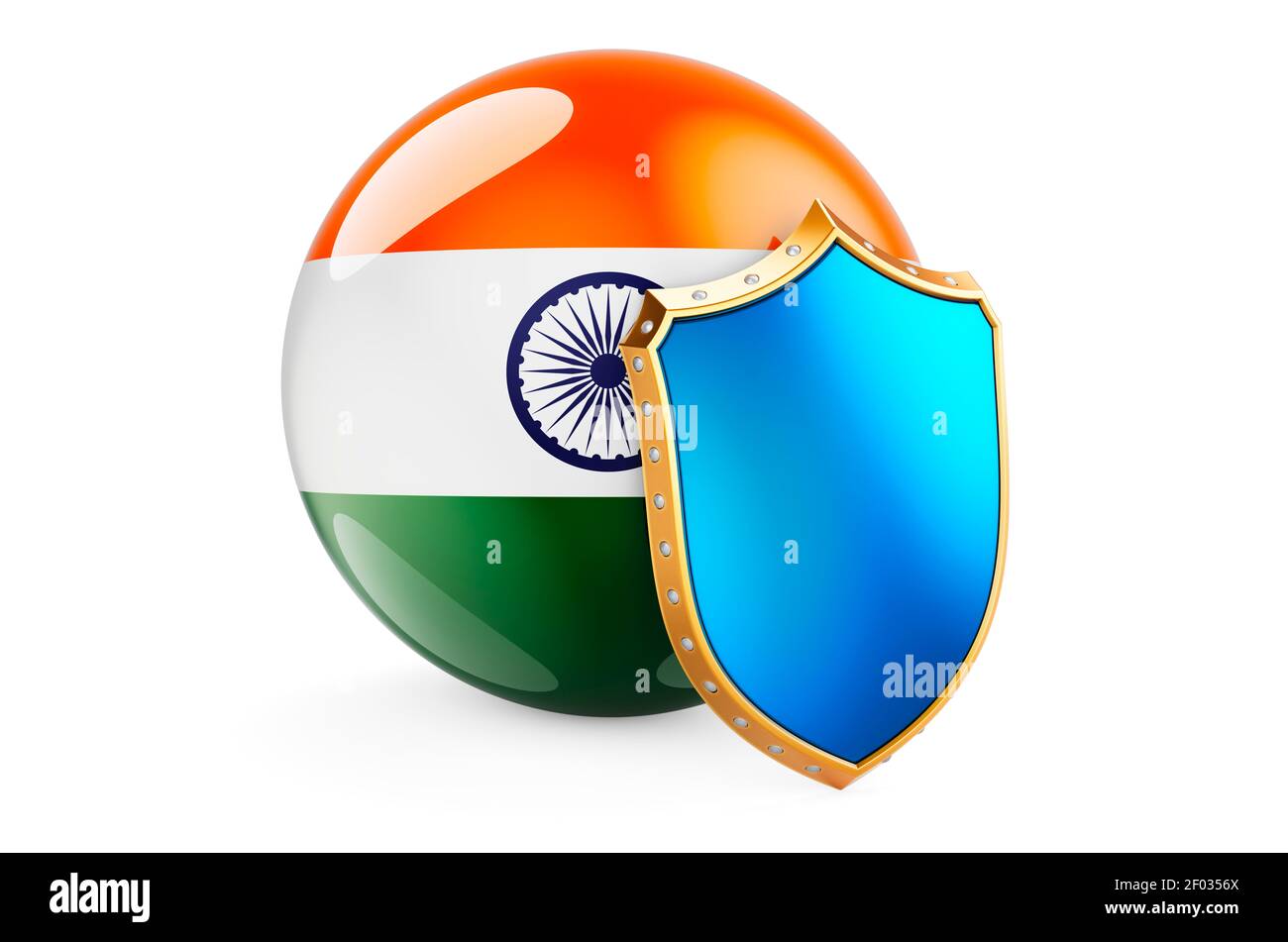 Indian flag with shield. Protect of India concept, 3D rendering ...