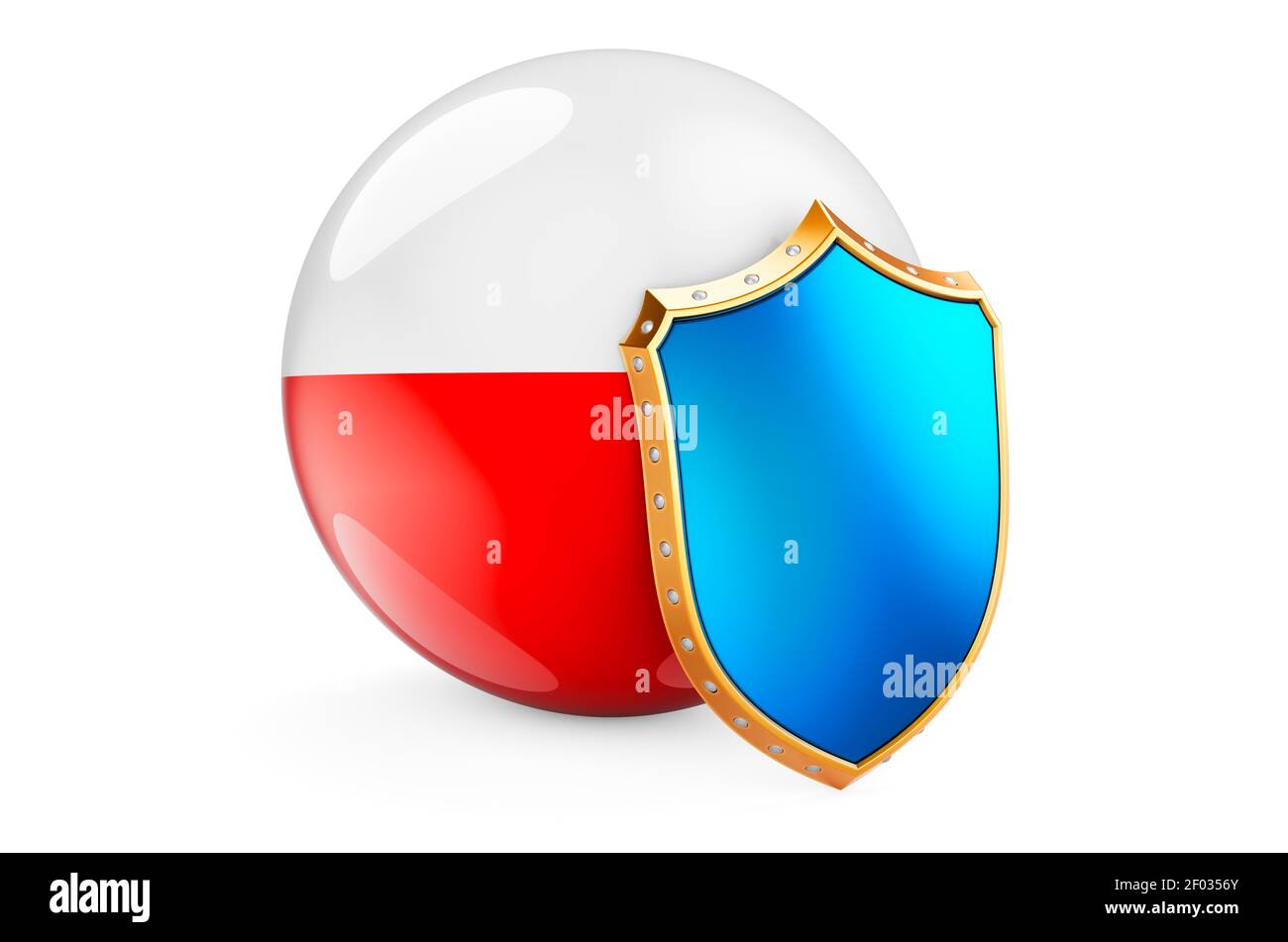 Polish flag with shield. Protect of Poland concept, 3D rendering ...