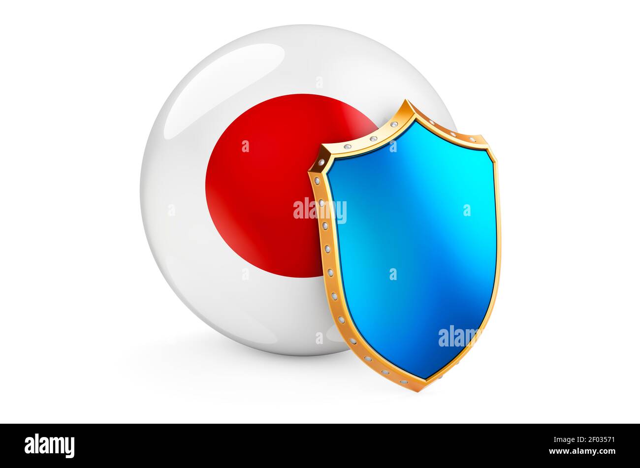 Japanese flag with shield. Protect of Japan concept, 3D rendering ...