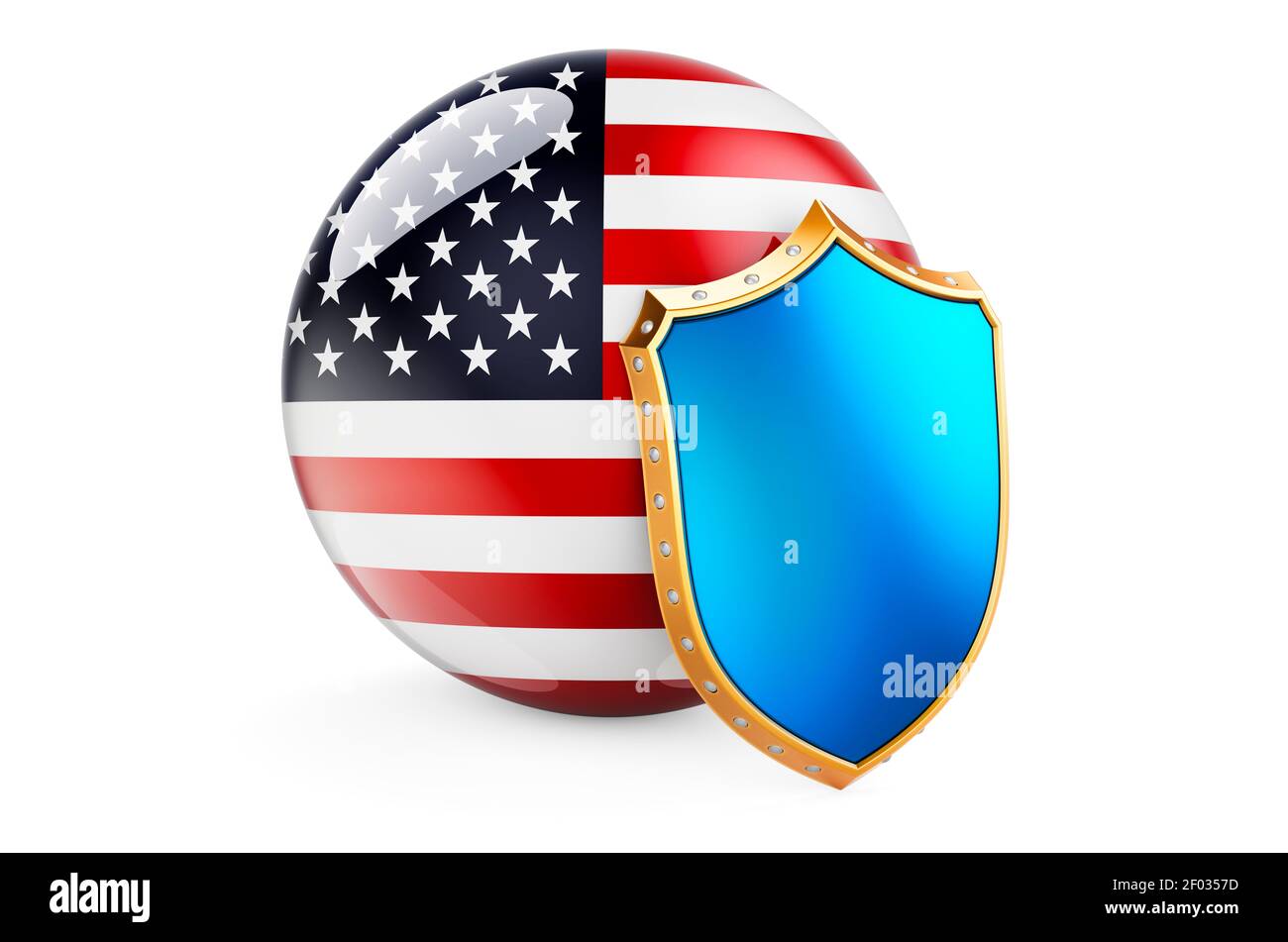 The United States flag with shield. Protect of the USA concept, 3D ...