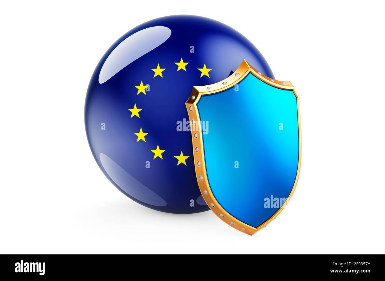 The European Union flag with shield. Protect of the European Union ...