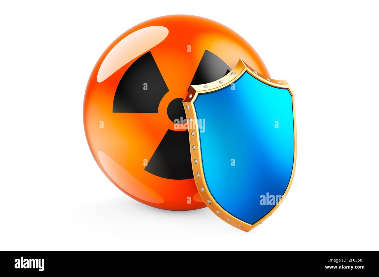 Shield with radiation symbol, 3D rendering isolated on white background ...