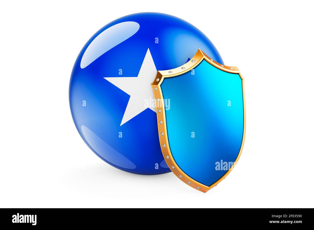 Somali flag with shield. Protect of Somalia concept, 3D rendering ...