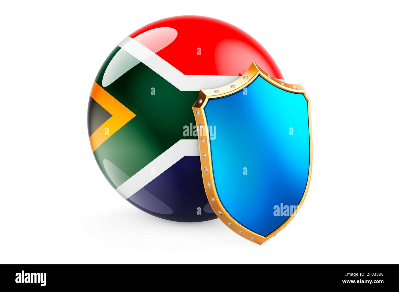 South African flag with shield. Protect of South Africa concept, 3D ...