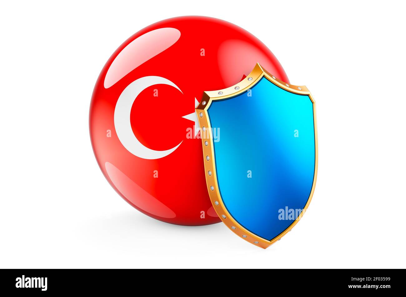 Turkish flag with shield. Protect of Turkey concept, 3D rendering ...