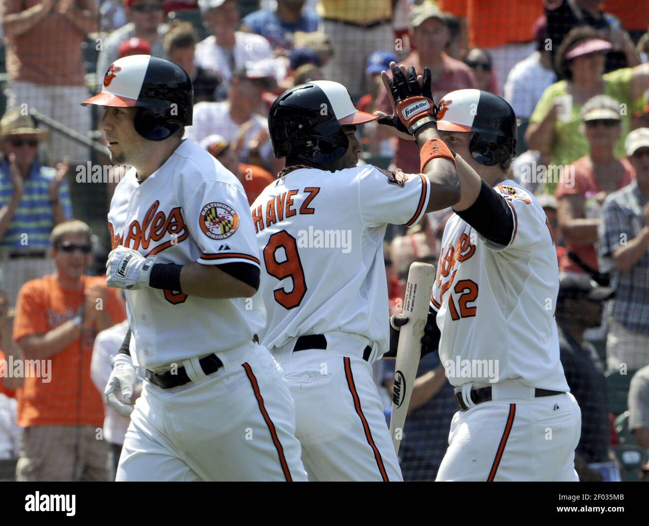 Baltimore Orioles Steve Tolleson, left, hit a 2-run homer that scored ...