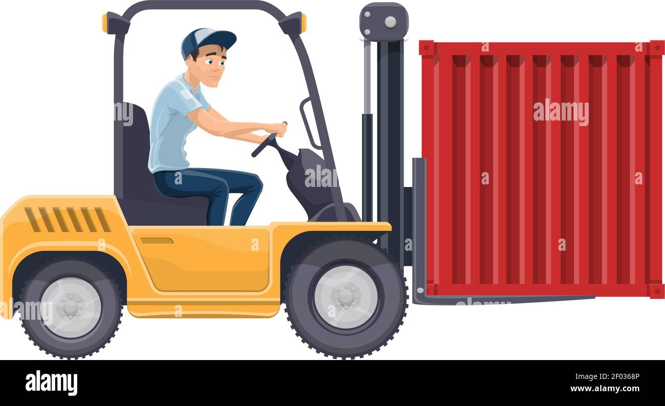 Forklift truck with driver vector isolated icon. Warehouse worker ...