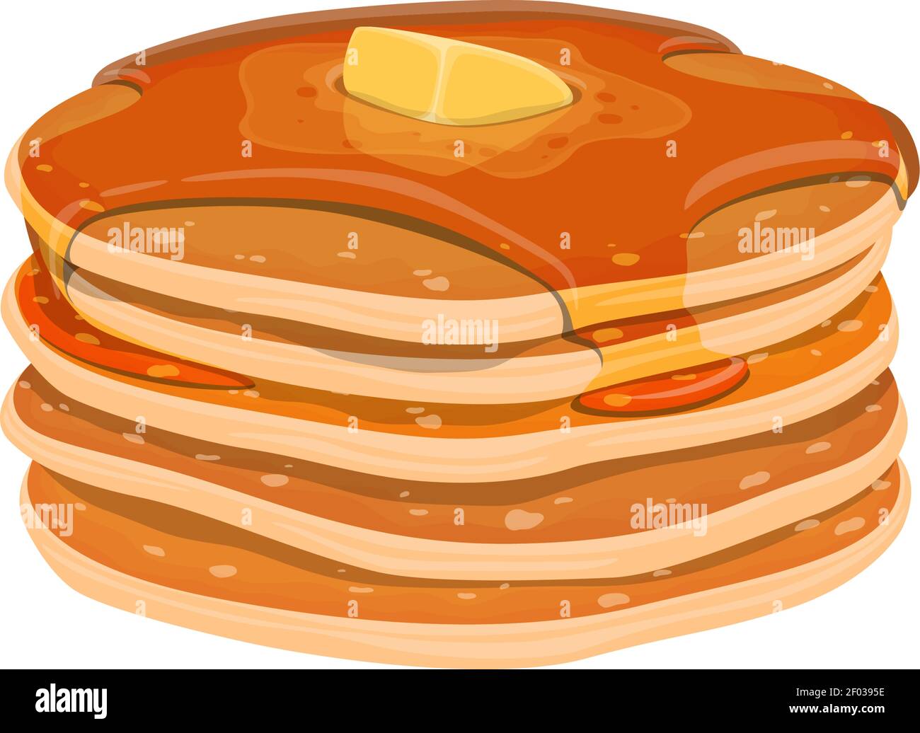 Pancakes with sweet maple syrup isolated. Vector pile of homemade ...