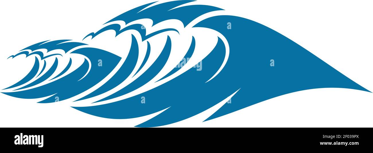 Wave icon with water swirl of sea or ocean. Black and white curls of ...