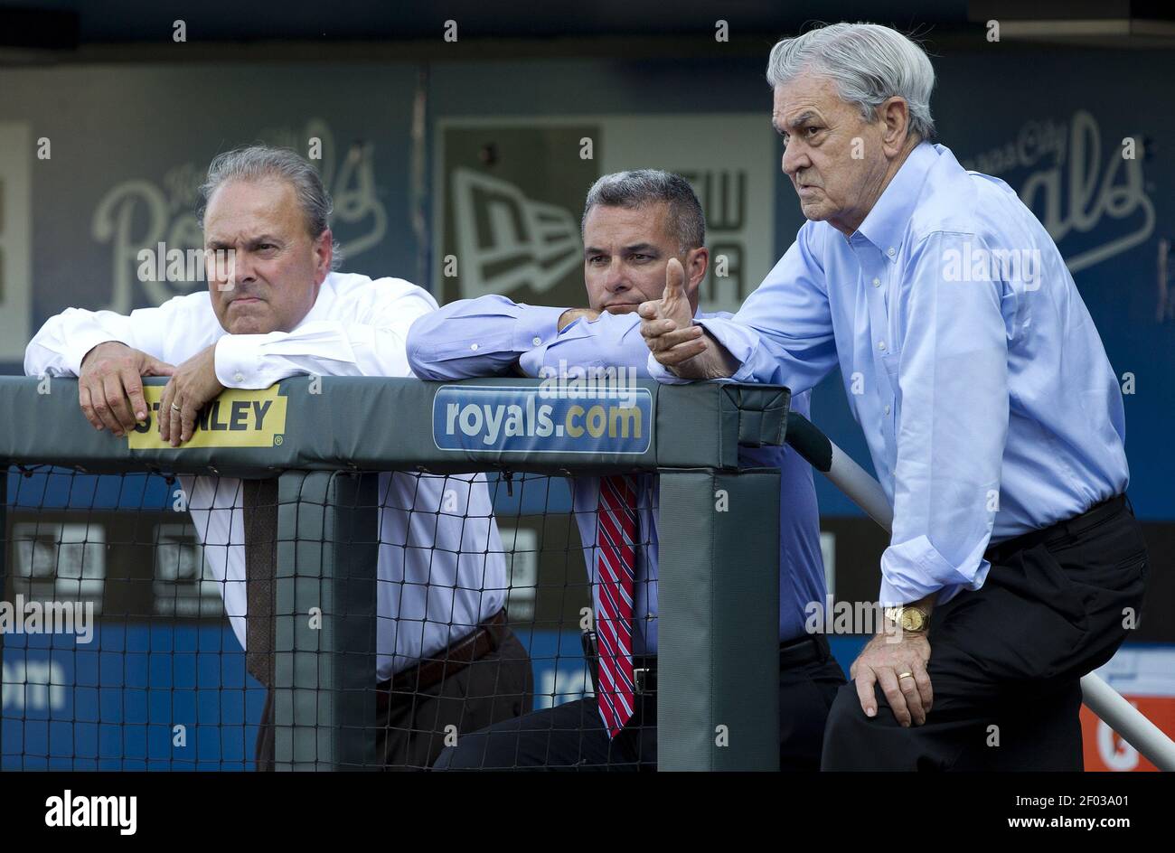 Kansas City Royals owner David Glass, right, visits with general ...