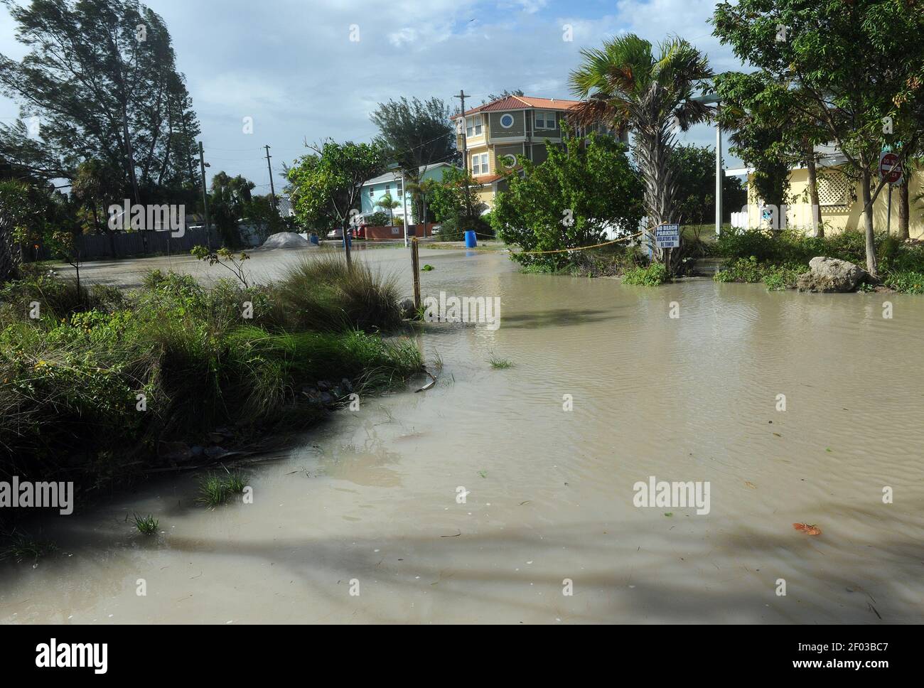 Standing water floods the parking areas of the Sandbar, a local eatery ...