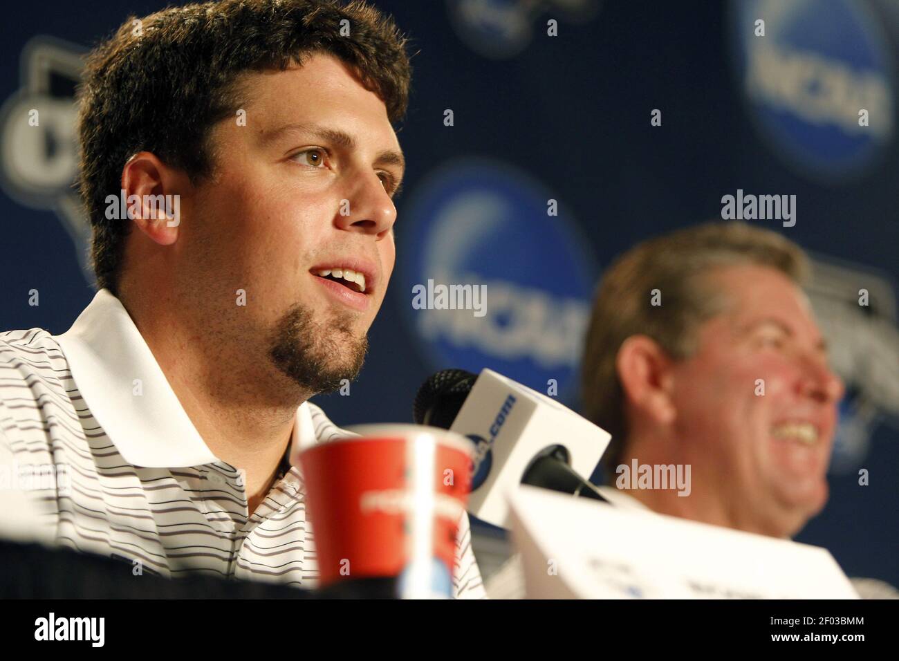 South Carolina pitcher Michael Roth, left, answers a question during a ...