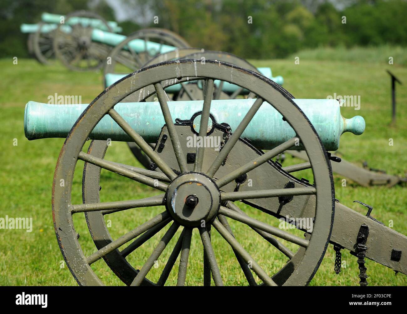 A row of Union cannon line one side of the crest at Malvern Hill ...
