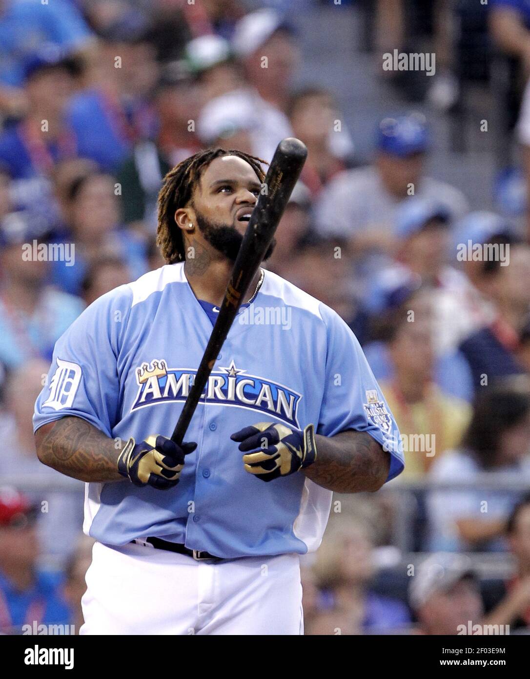 Detroit Tigers' Prince Fielder (28) watched a ball fly into the air ...