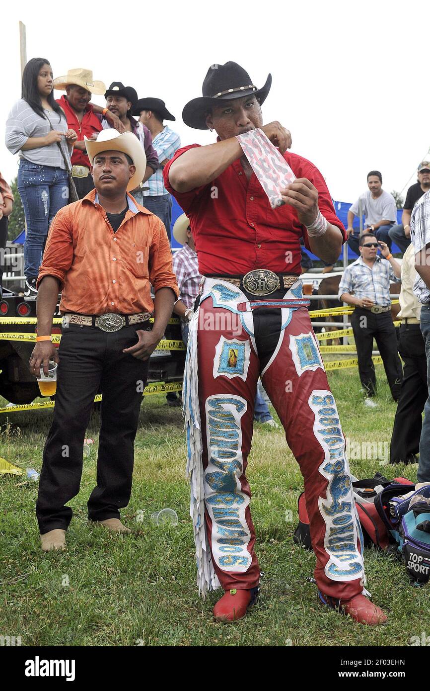Charro (bull rider) Fabian Urzua (front, 35), of Greensboro, North ...