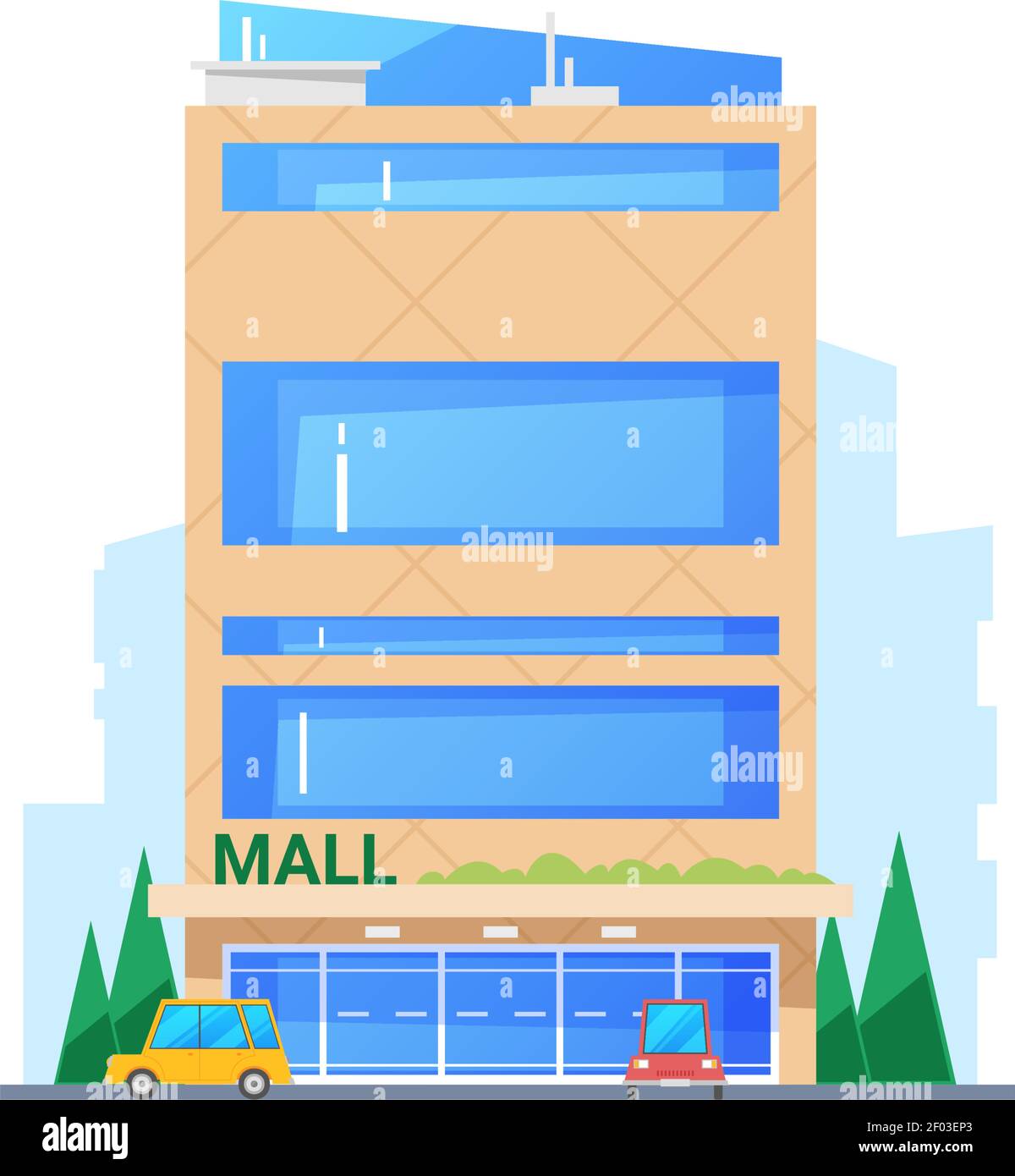 Mall building, modern construction with glass facade isolated. Vector ...