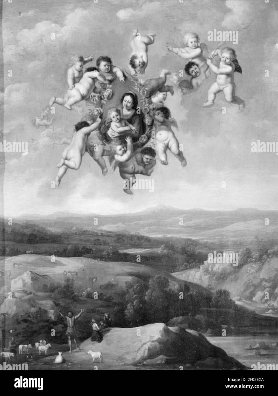 Pieter van Avont - Floating Angels with Image of the Virgin Stock Photo ...