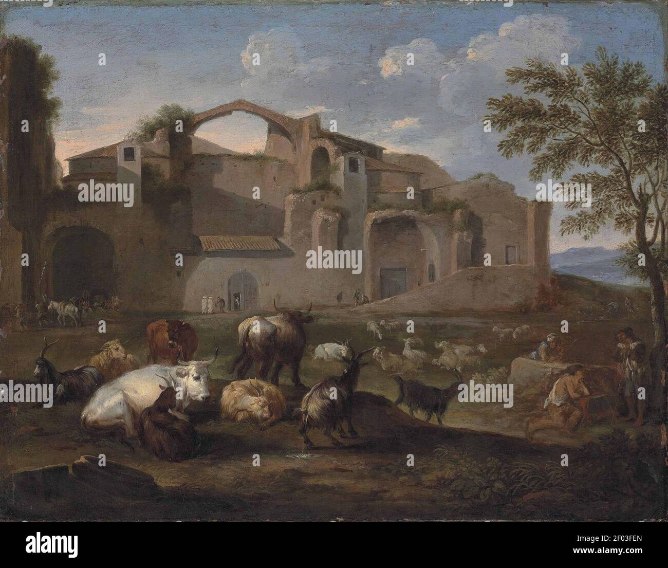 Pieter van Bloemen - The Baths of Diocletian, Rome, with drovers and ...