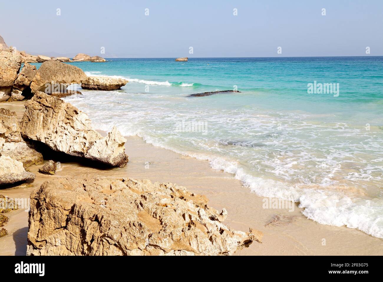 In oman gulf rock and beach Stock Photo - Alamy