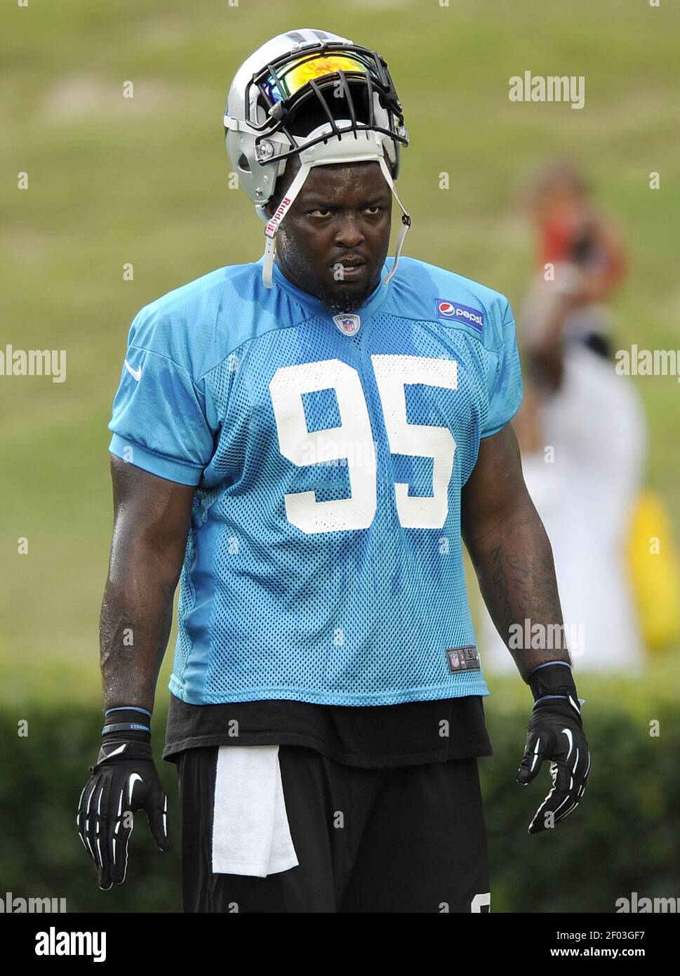 Carolina Panthers defensive end Charles Johnson watches his teammates ...