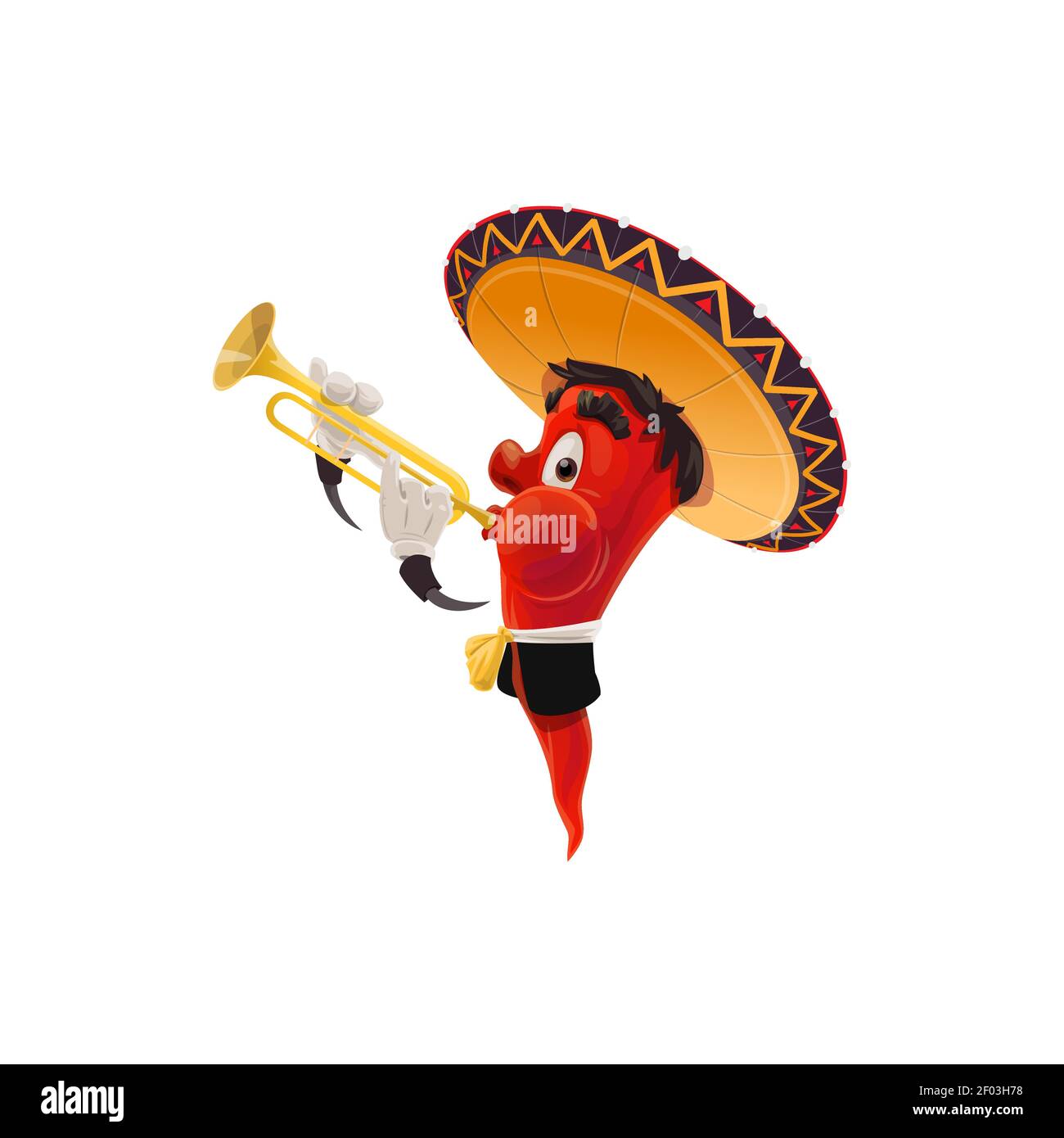 Mexican red chili pepper mariachi character in sombrero playing on ...