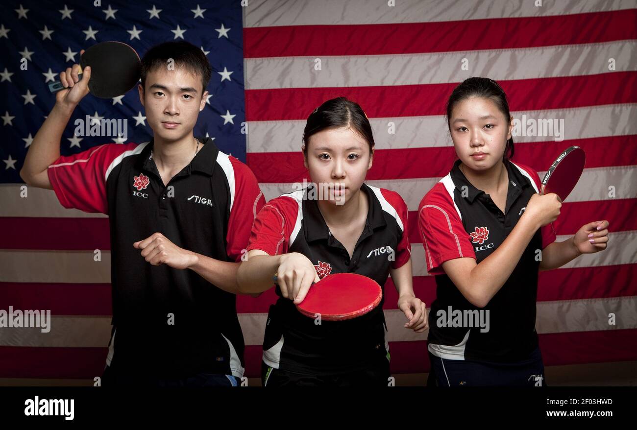 The 2012 USA Olympic Table Tennis team members Timothy Wang, from left, Ariel Hsing and Lily ...