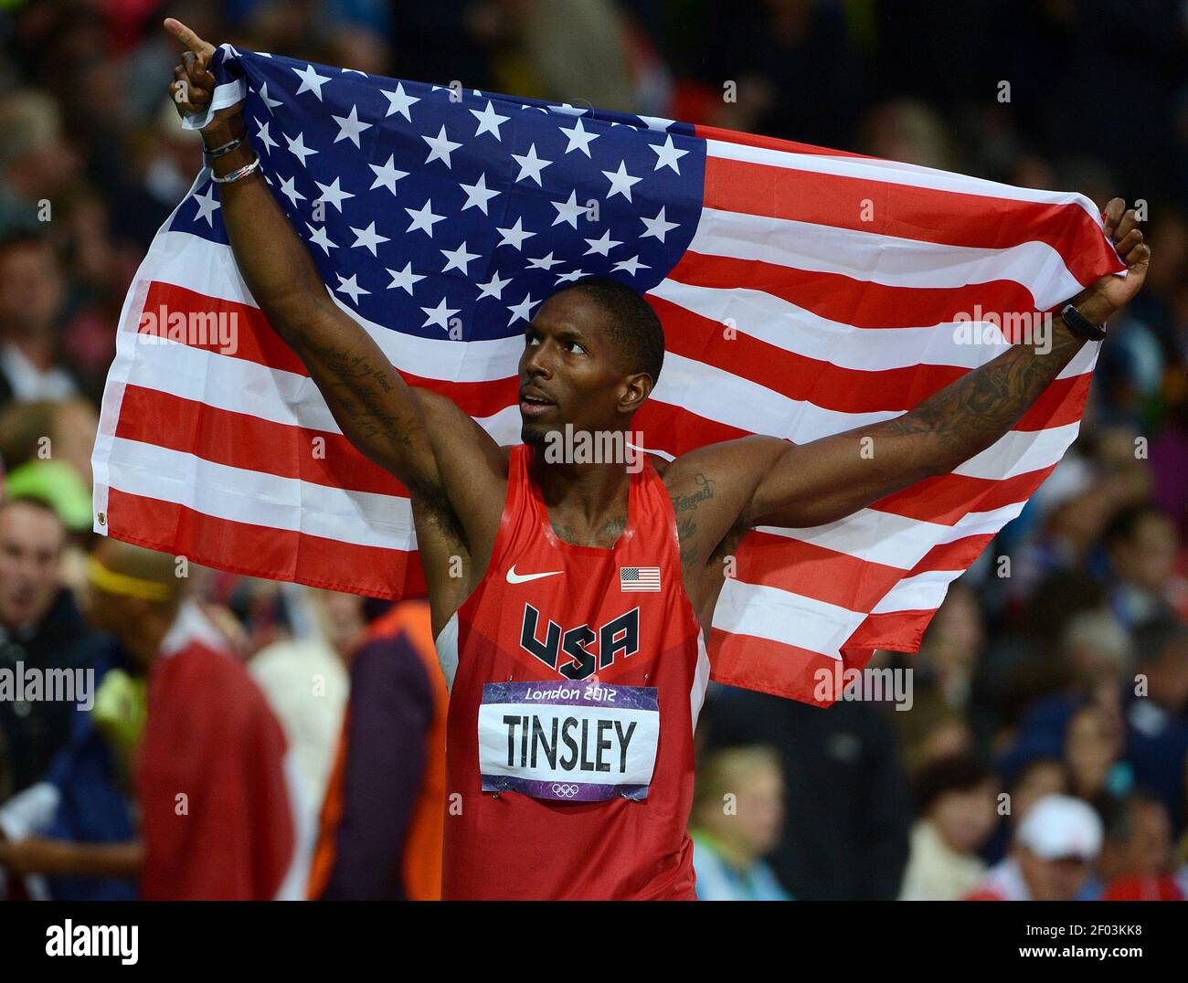 USA's Michael Tinsley celebrates after winning a silver medal in the ...