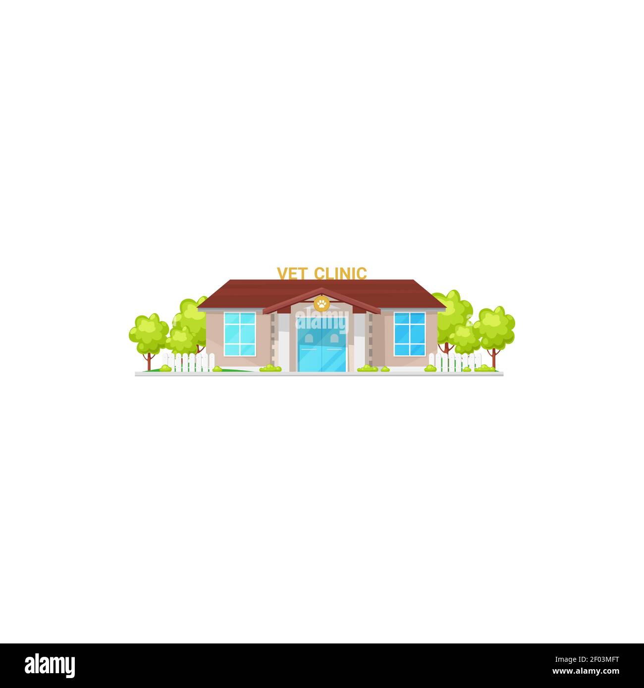 Vet clinic or veterinary medical center exterior building isolated ...