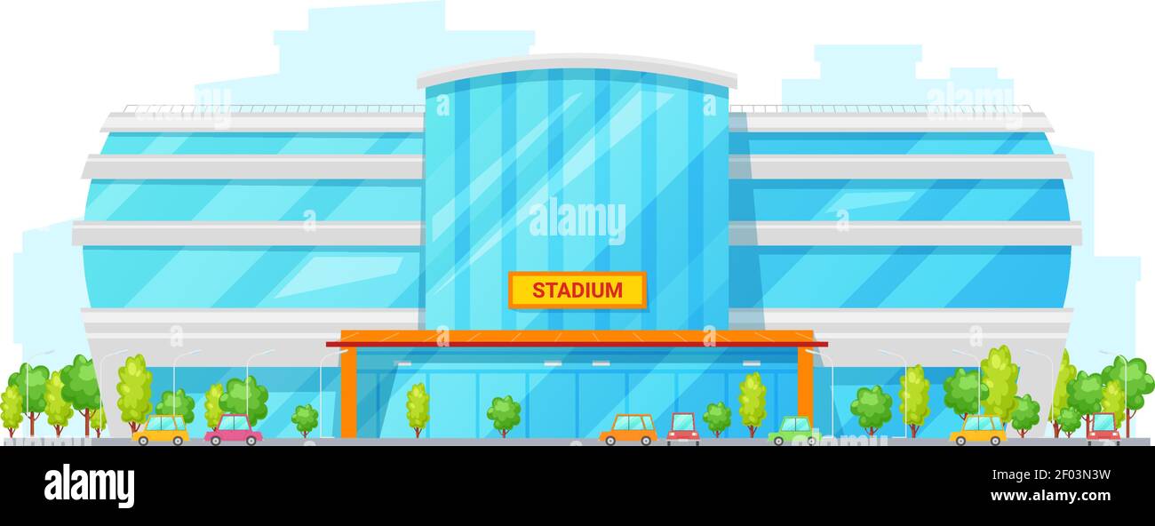 Exterior view of soccer football stadium isolated building with glass ...