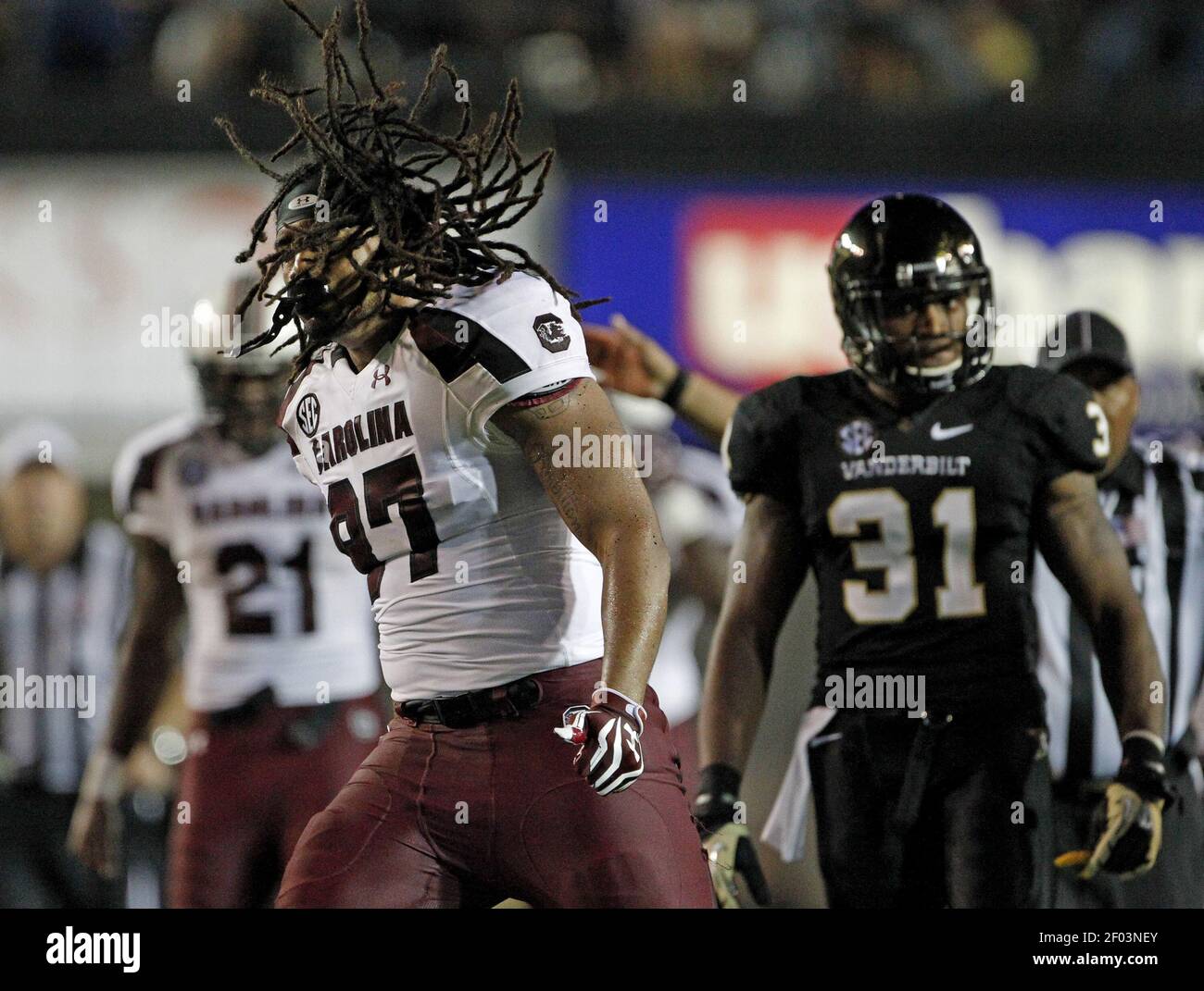 South Carolina tight end Justice Cunningham (87) celebrates after ...
