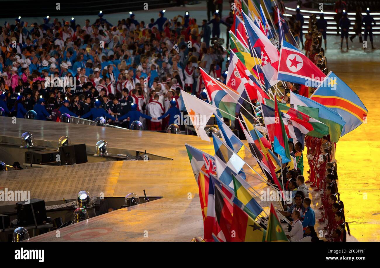 The flags of nations competing in the Olympics were on display during ...