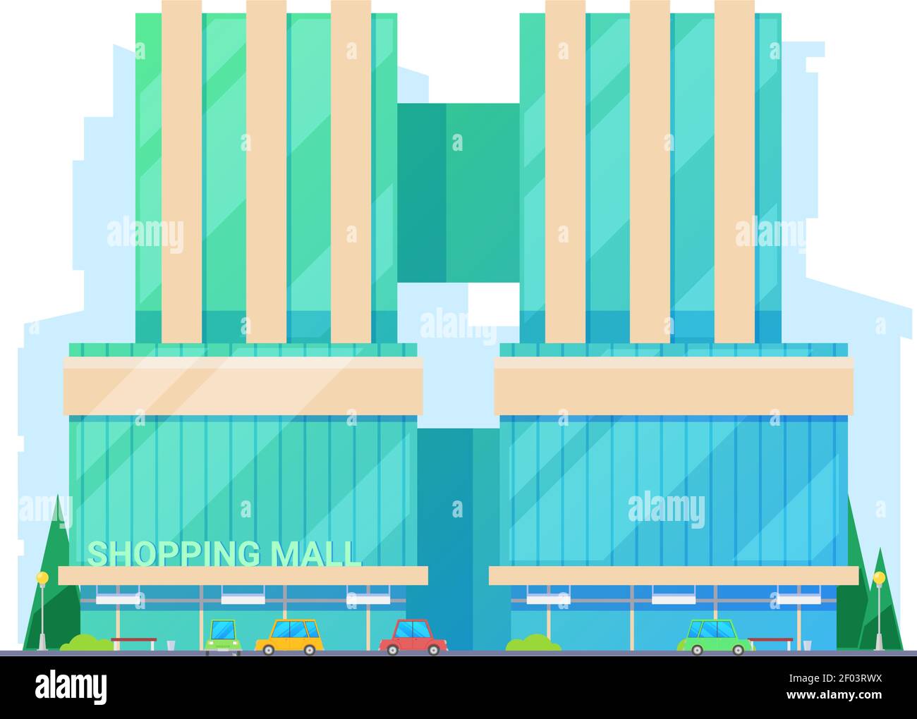 Shopping mall building icon isolated. Vector exterior retail supermarket, modern architecture ...